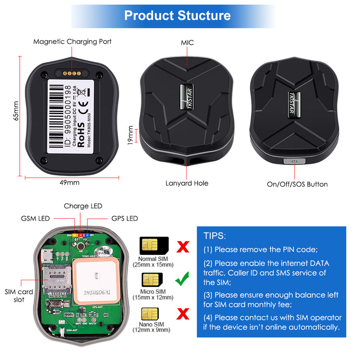TKSTAR TK905 Mini Car GPS Tracker 5000mAh 2G Vehicle Tracker GPS Locat